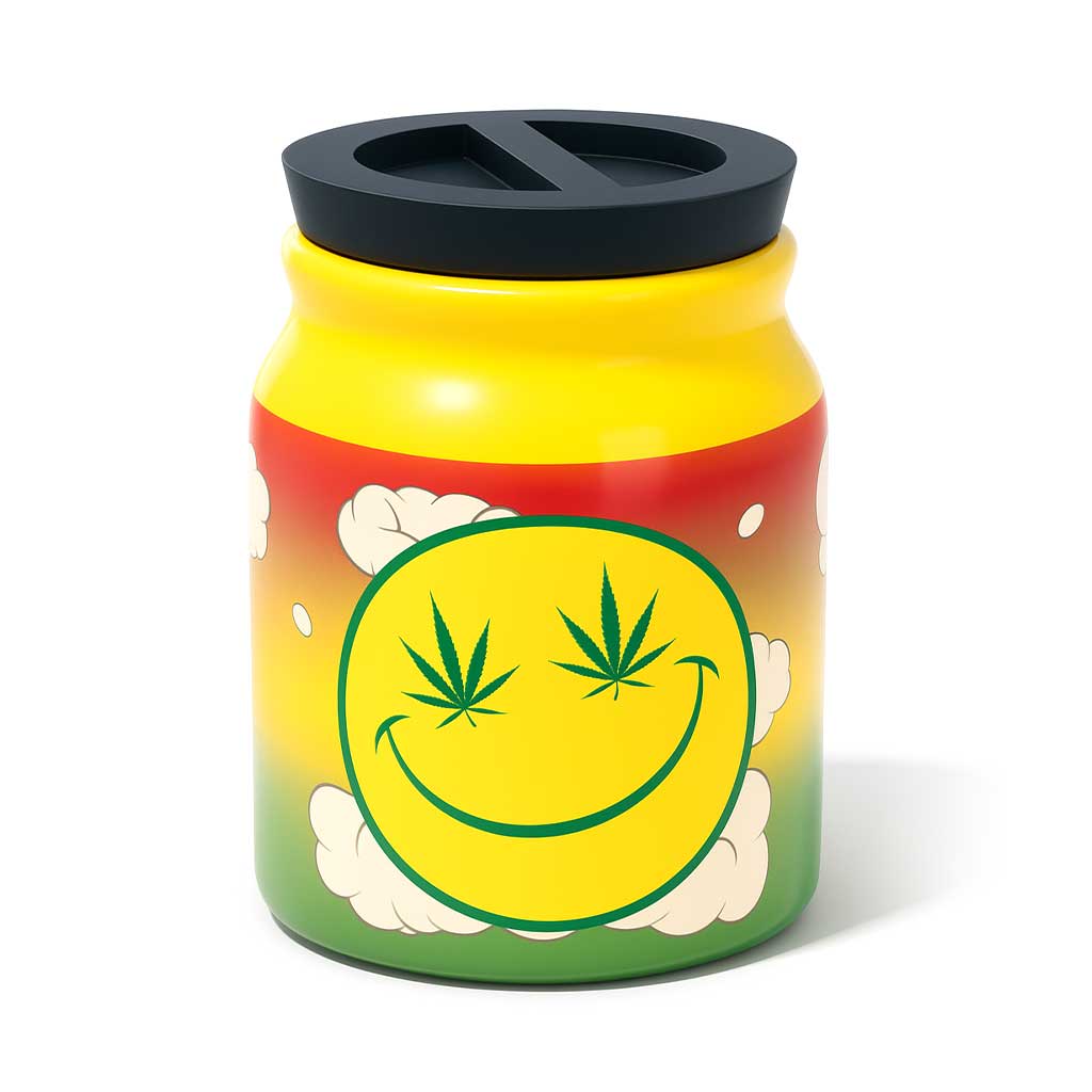Large Ceramic Stash Jar - Stoned Smiley - Honeybee Herb – fatassglass